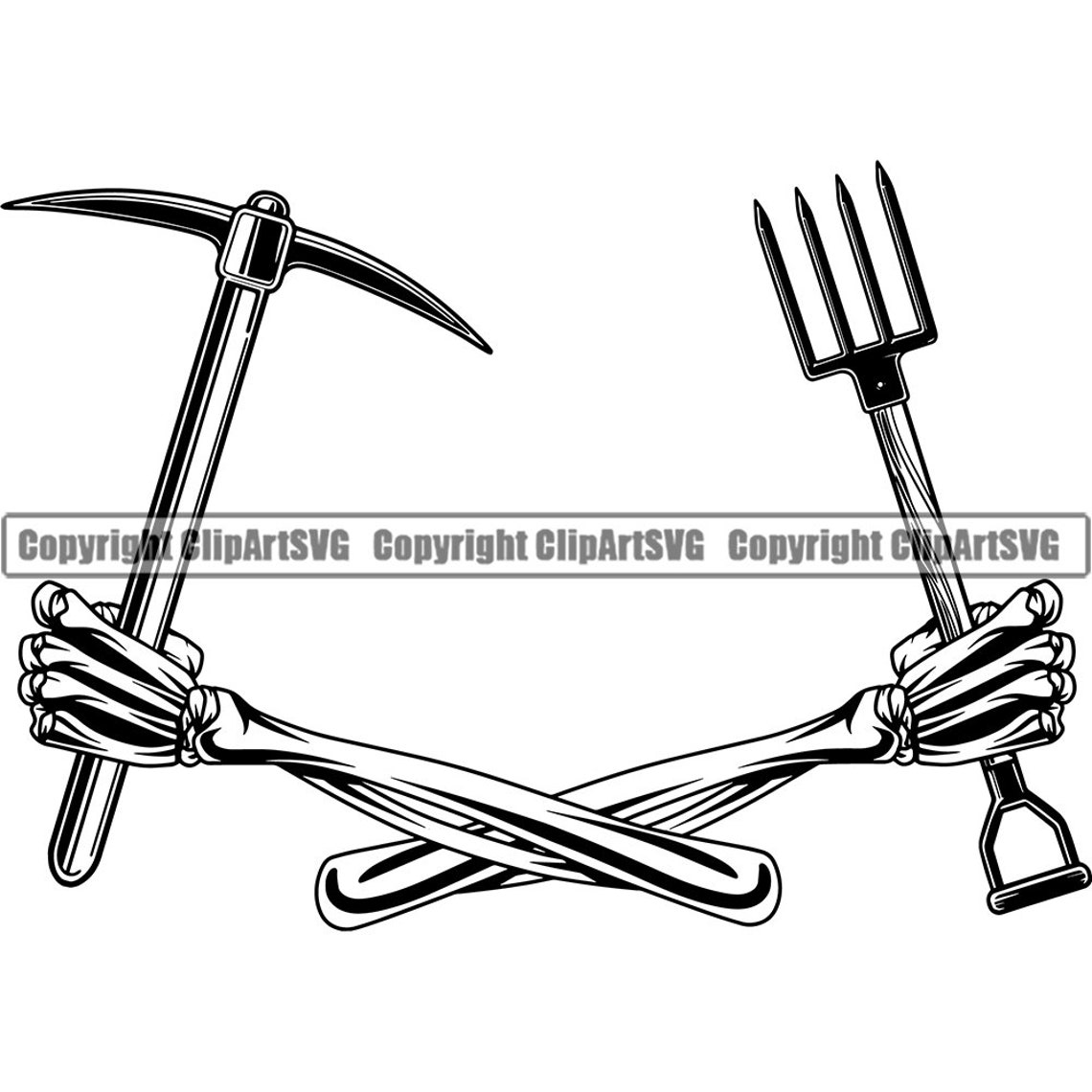 Skull Skeleton Arm Hand Holding Pick Axe Ax Shovel Farm Farmer - Etsy