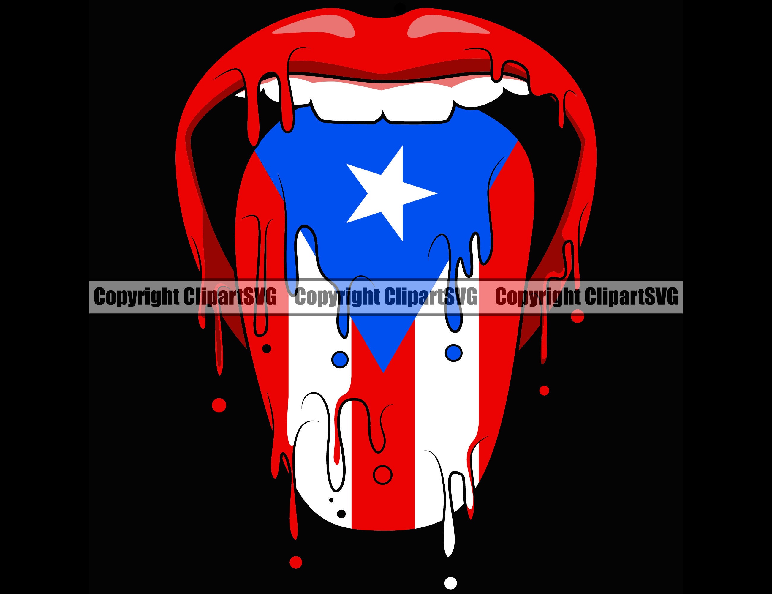 Puerto Rico Rican Tongue Lips Dripping Drip Melt Melting Flag Country ...
