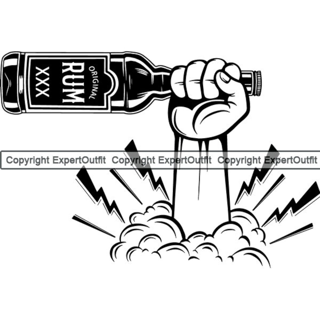 Hand Holding Rum Alcohol Bottle Lightning Smoke Liquor Drink Drinking ...
