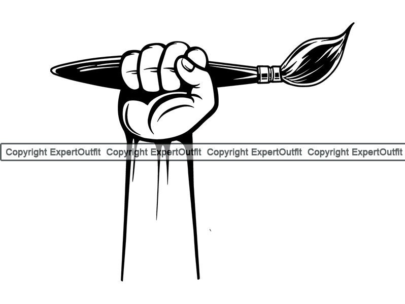 Painting Painter Hand Holding Paint Brush Palette Brush Canvas | Etsy