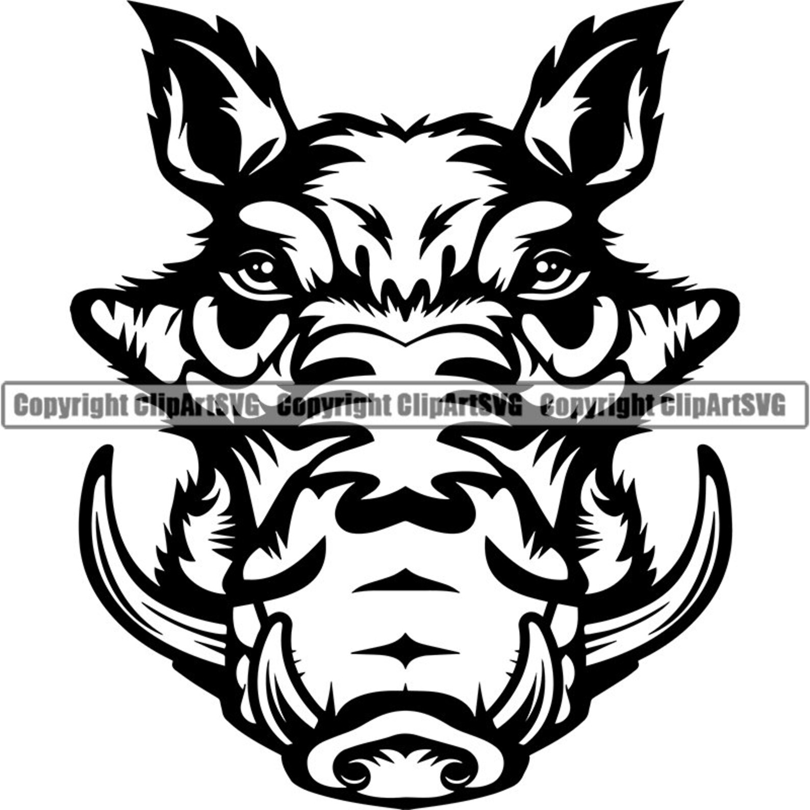 Boar Wild Hog Pig Razorback Head Animal Angry Cartoon College | Etsy