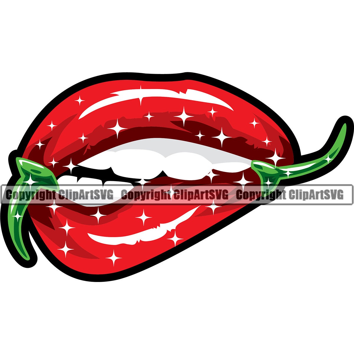 Lips Fire Flames Jalapeno Red Pepper Hot Teeth Mouth Female - Etsy