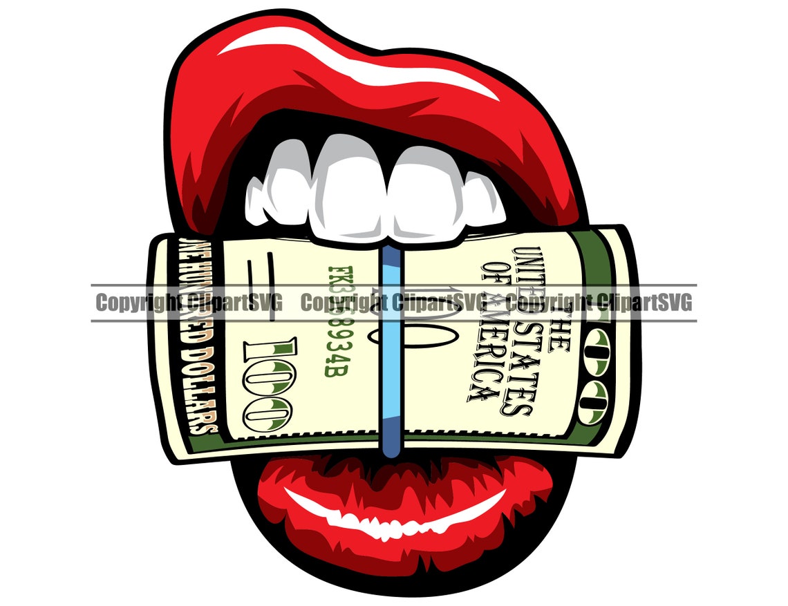 Lips Bite Money Drip Cash 100 Dollar Bill Gold Teeth Mouth - Etsy