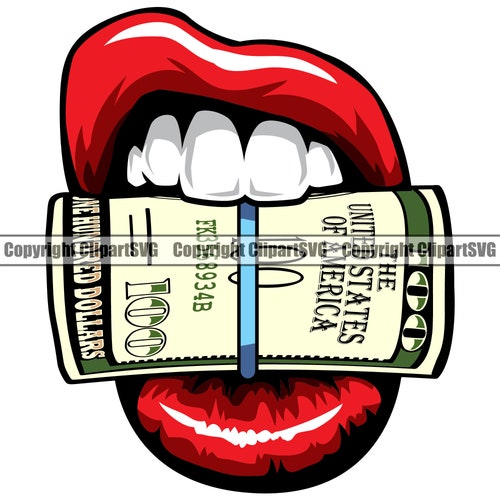 Sexy Lips Bite Money Cash 100 Dollar Bill Gold Teeth Mouth - Etsy