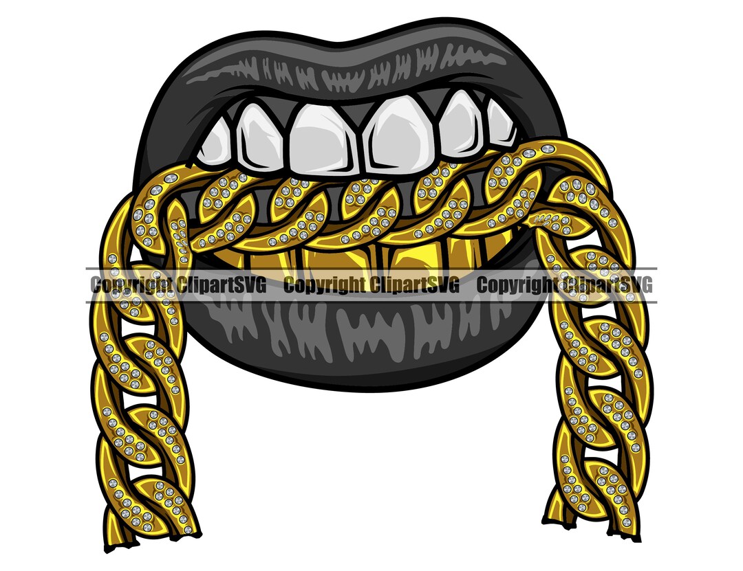 Gold Teeth Bite Big Diamond Chain Mouth Grillz Grill Thug Gangster Mean ...