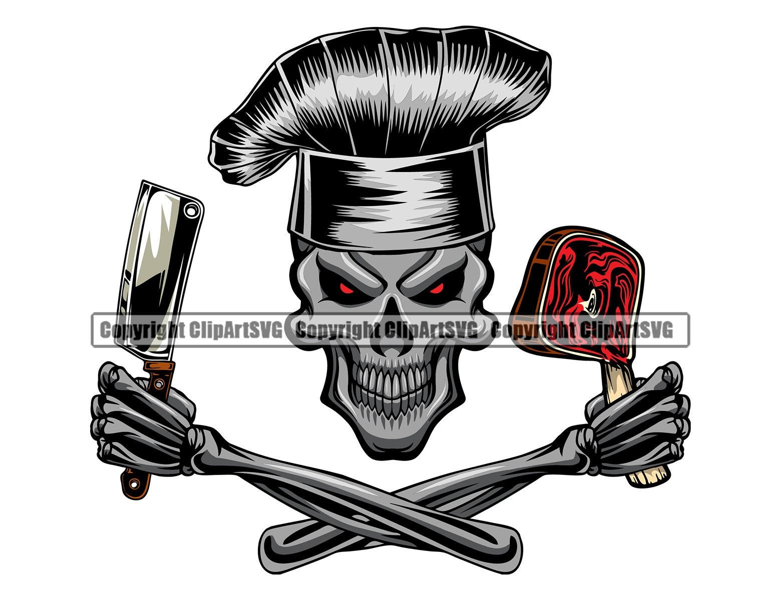 Skull Chef Cook Butcher Meat Steak Clever Knife Grill Cooking | Etsy