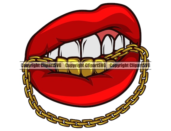 Sexy Lips Mouth Bite Chain Gold Teeth Thug Gangster Mean Mug | Etsy