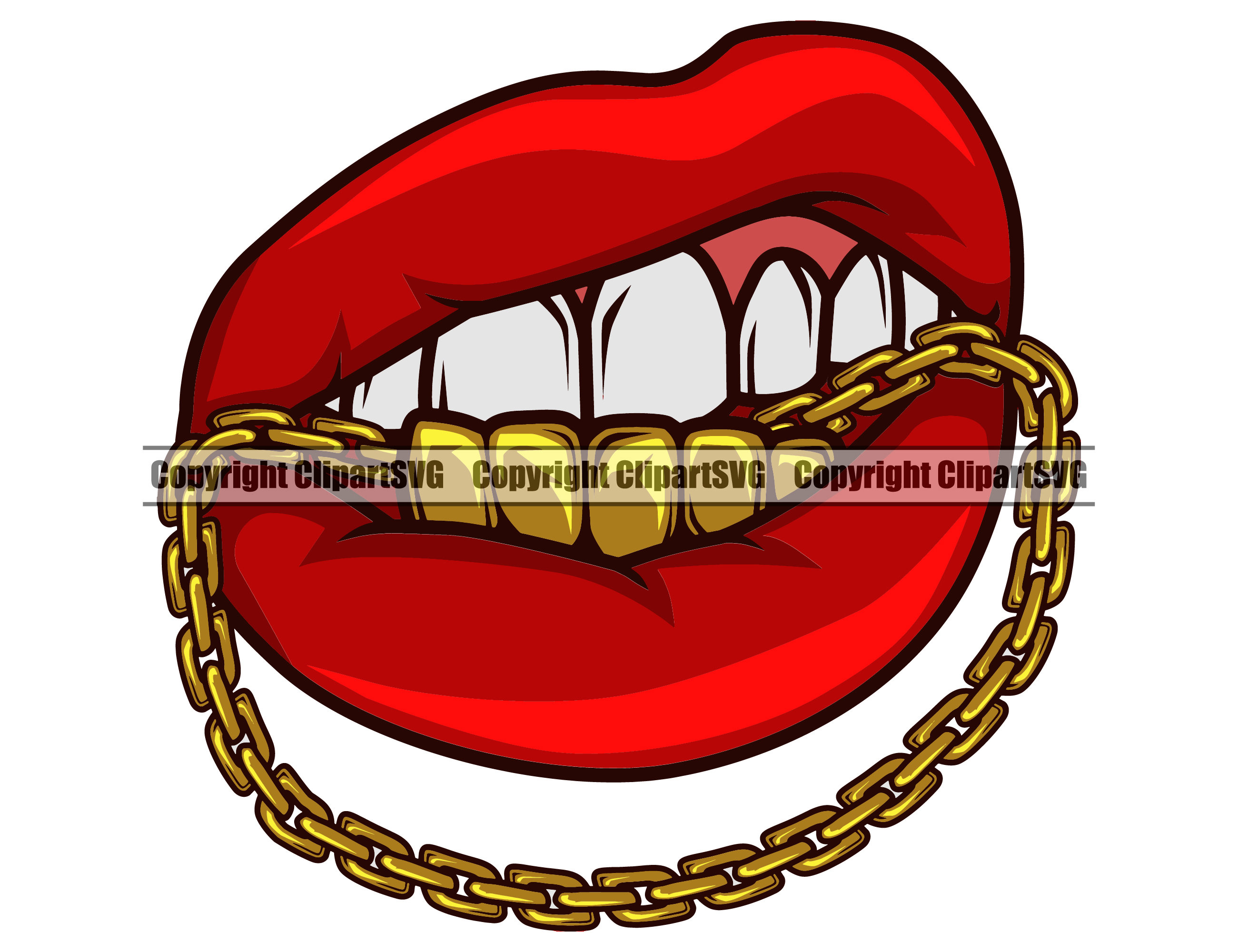 Sexy Lips Mouth Bite Chain Gold Teeth Thug Gangster Mean Mug | Etsy