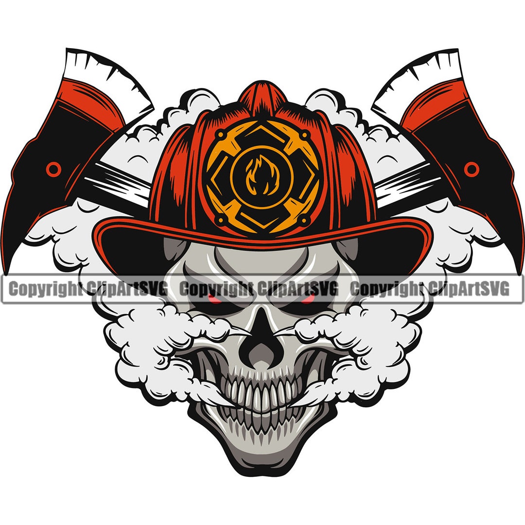 Firefighter Skull Fireman Smoke Firefighting Skeleton Axe Hero Helmet ...