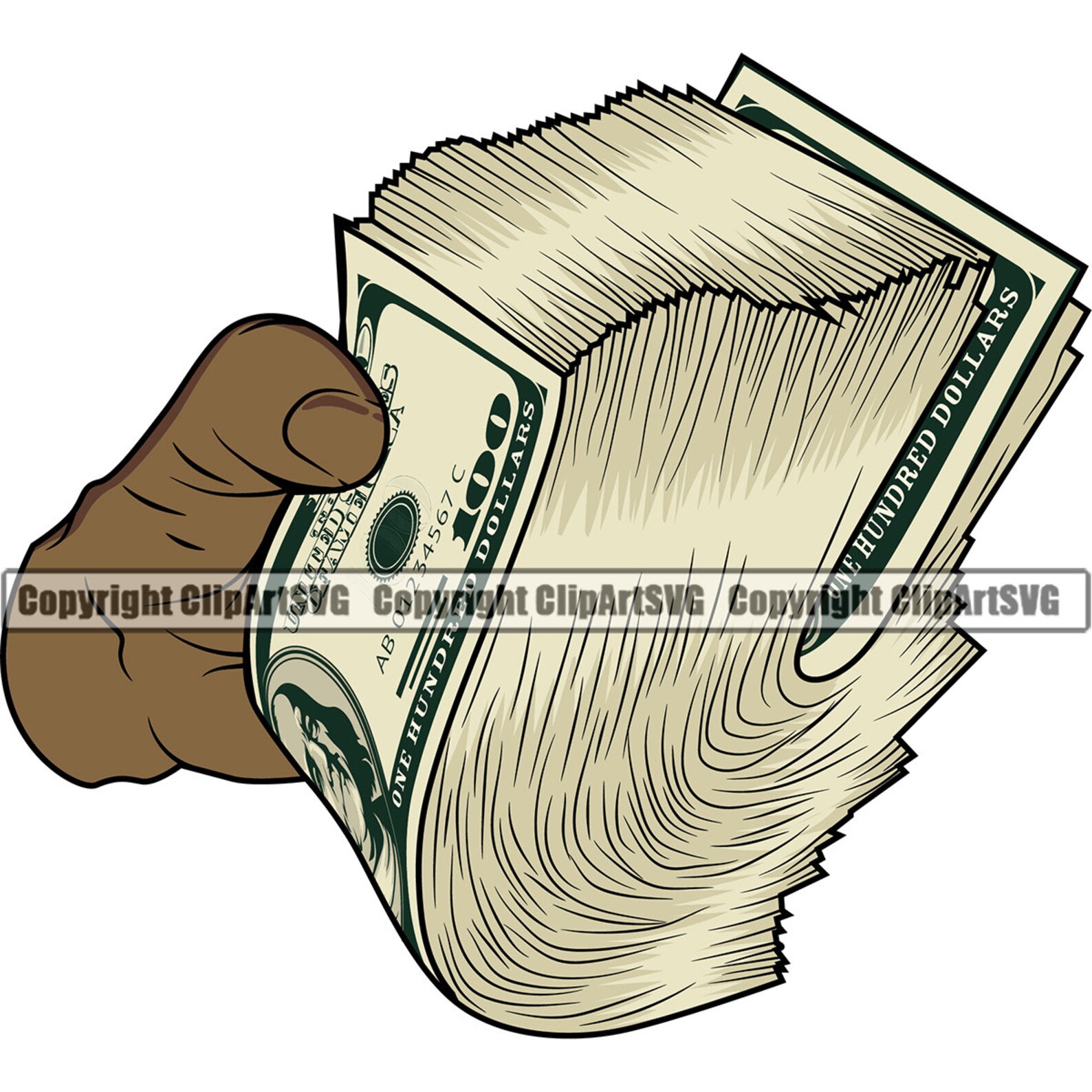 Black Hand Man Holding Money Knot Stack 100 Hundred Dollar Bill Cash ...