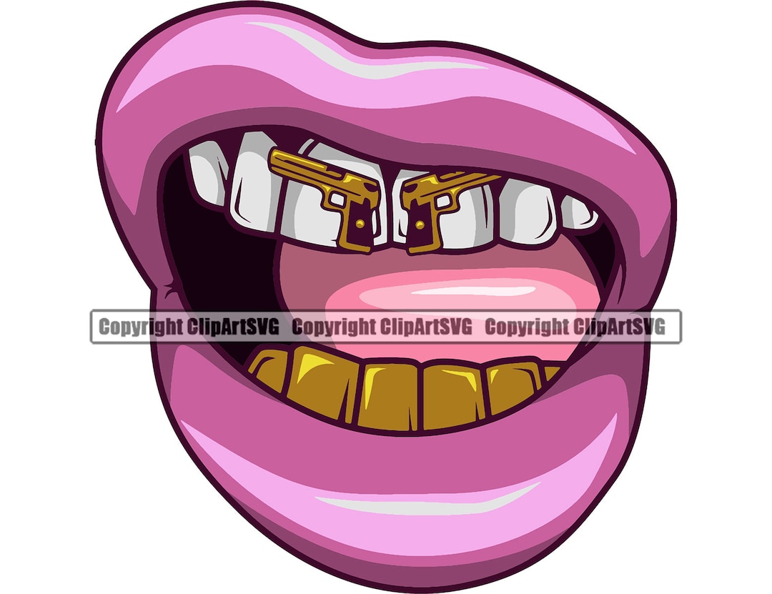 Sexy Lips Mouth Teeth Gold Teeth Thug Gang Gun Mask Woman Female Girl ...
