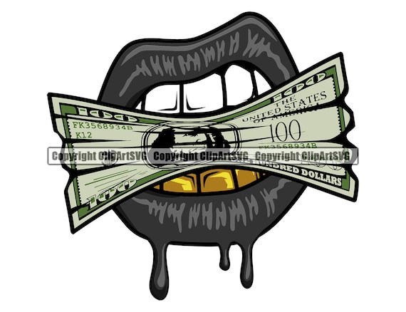 Sexy Lips Bite Money Cash 100 Dollar Bill Gold Teeth Mouth | Etsy