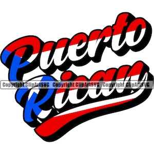 Puerto Rico Rican Text Swoosh Flag Country World Nation Map - Etsy