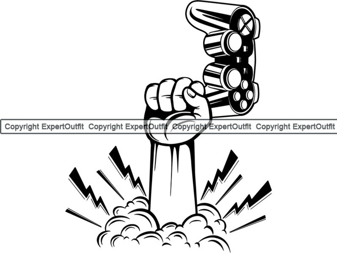 Hand Holding Video Game Controller Lightning Explode Blast off Play ...
