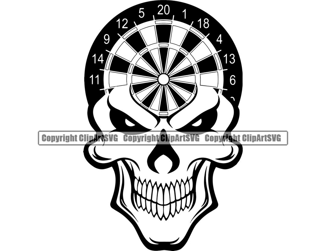 Darts Dartboard Skull Skeleton Player Throw Sports Bar Game Silhouette ...