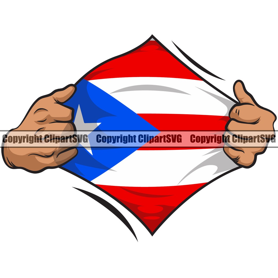 Puerto Rico Rican Hand Rip Ripping Tear Tearing Hole Flag Country Sign ...