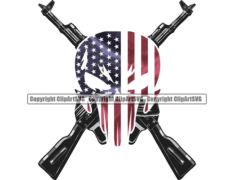 Skull Machine Gun Flag USA United States America Pistol Rifle Firearm ...