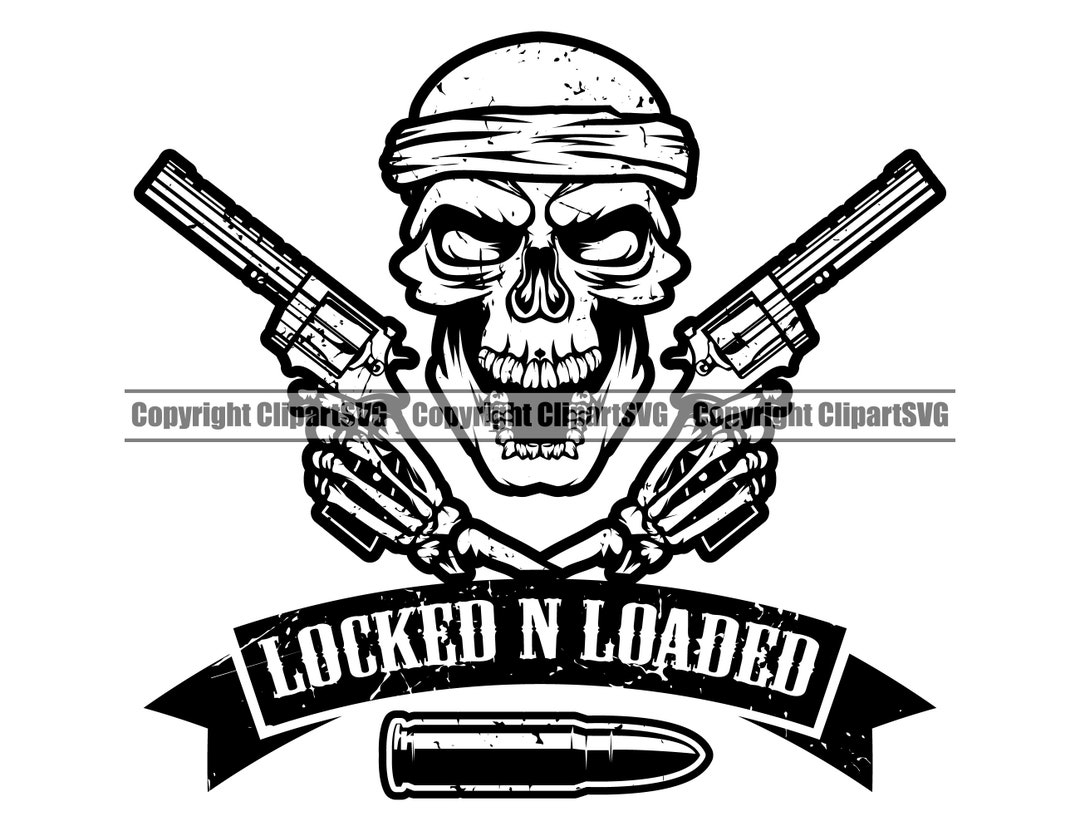 Gun Skull Locked Loaded USA Flag America Patriot Liberty Freedom Vet ...