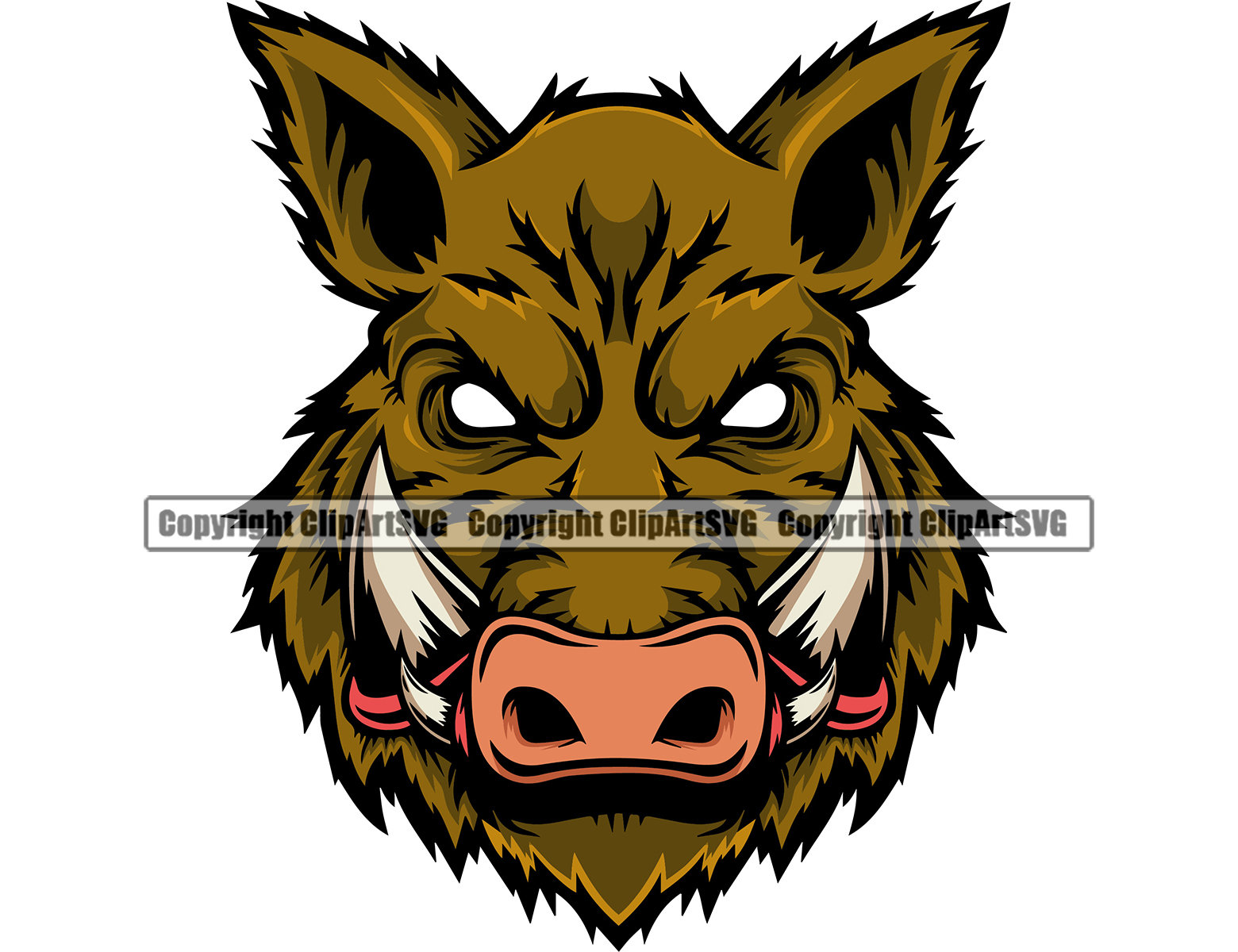 Boar Wild Hog Pig Razorback Head Animal Angry Cartoon College High ...