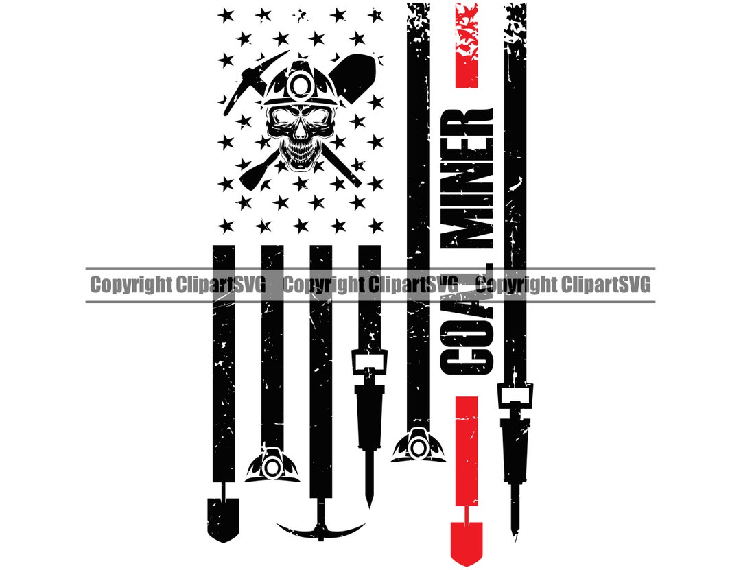 Mining Skull Mine Miner USA US Flag Pick Axe Pickaxe Hatchet Dig ...