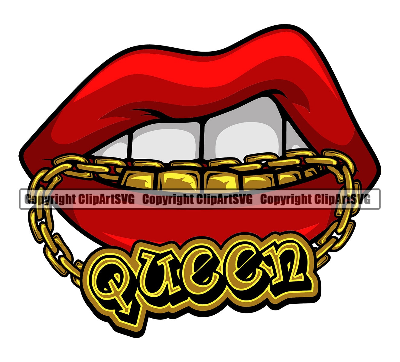 Sexy Labios Boca Oro Dientes Mordida Cadena Reina Encanto Thug Grill ...
