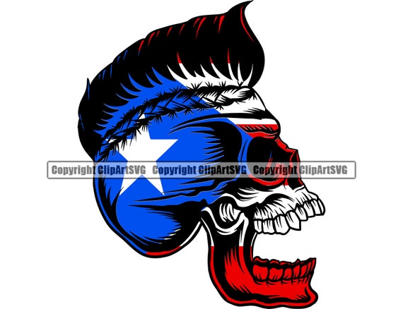 Puerto Rico Rican Grinning Skull Flag Country World Nation - Etsy