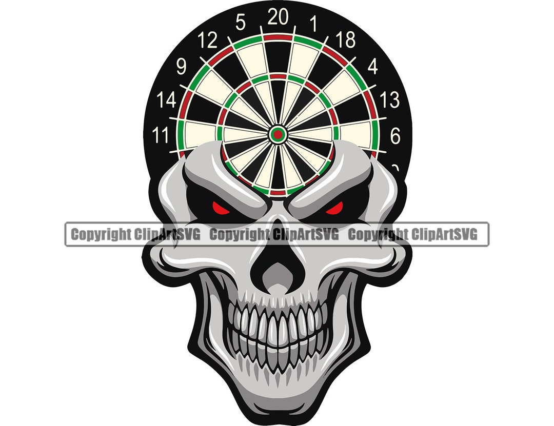 Darts Dartboard Skull Skeleton Player Throw Sports Bar Game Silhouette ...