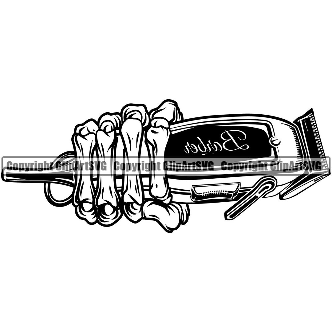Skeleton Hand Holding Clippers Trimmers Barber Shop Barbershop Salon ...