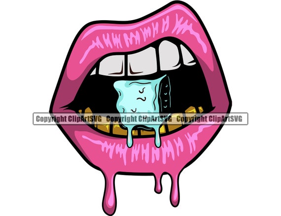 Lips Gold Teeth Bite Ice Cube Mouth Drip Dripping Grill - Etsy