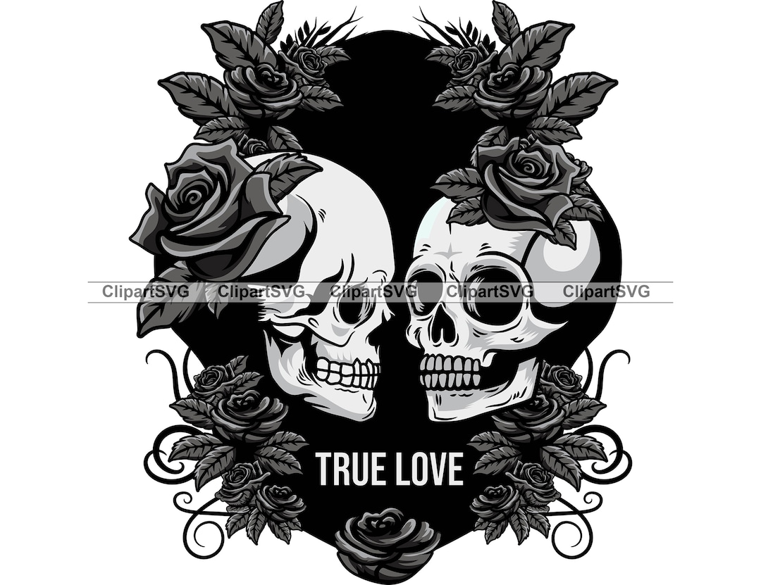 True Love Kissing Skulls Couple Skeleton Valentines Day Romantic Horror ...