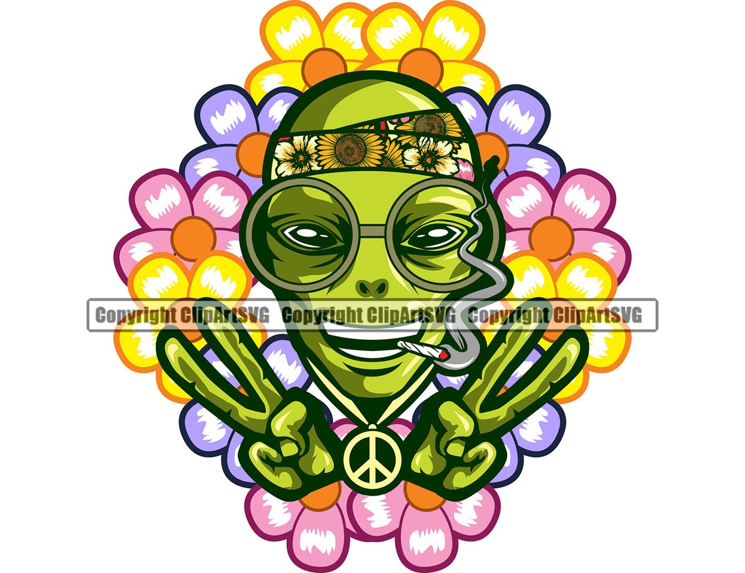 Alien Hippy Peace Sign Marijuana Weed Pot Joint Blunt Leaf - Etsy
