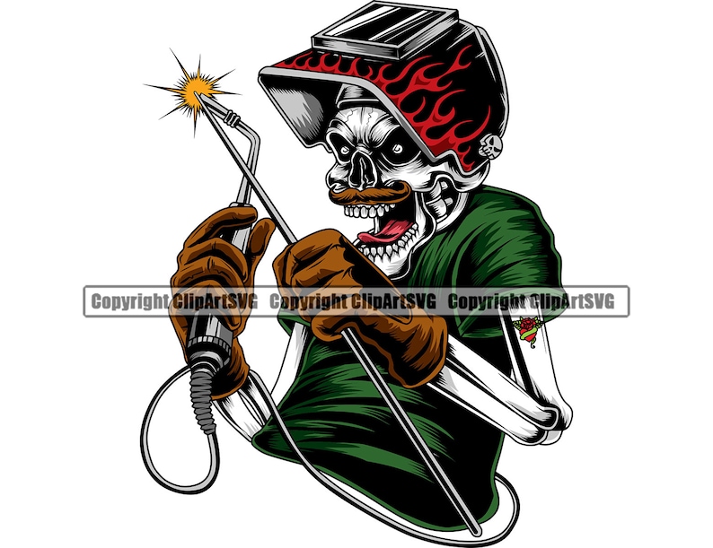 Welder Welding Skull Steel Metal Torch Fire Flames Safety Mask Mechanic ...