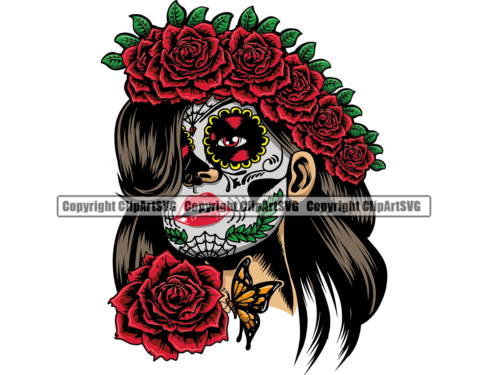 Skull Woman Rose Lady Female Girl Cob Web Mexico Mexican Day Dead ...