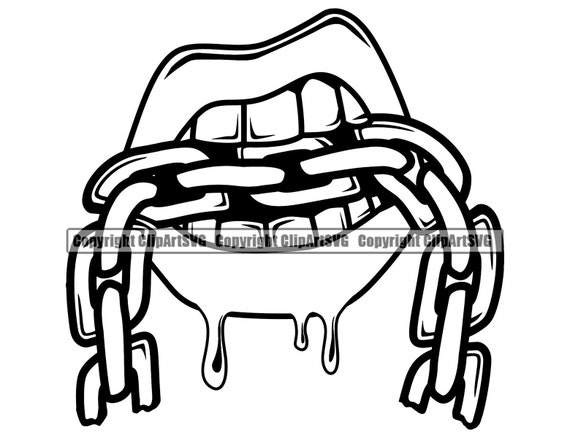 Sexy Lips Bite Big Gold Chain Teeth Mouth Mask Woman Female | Etsy