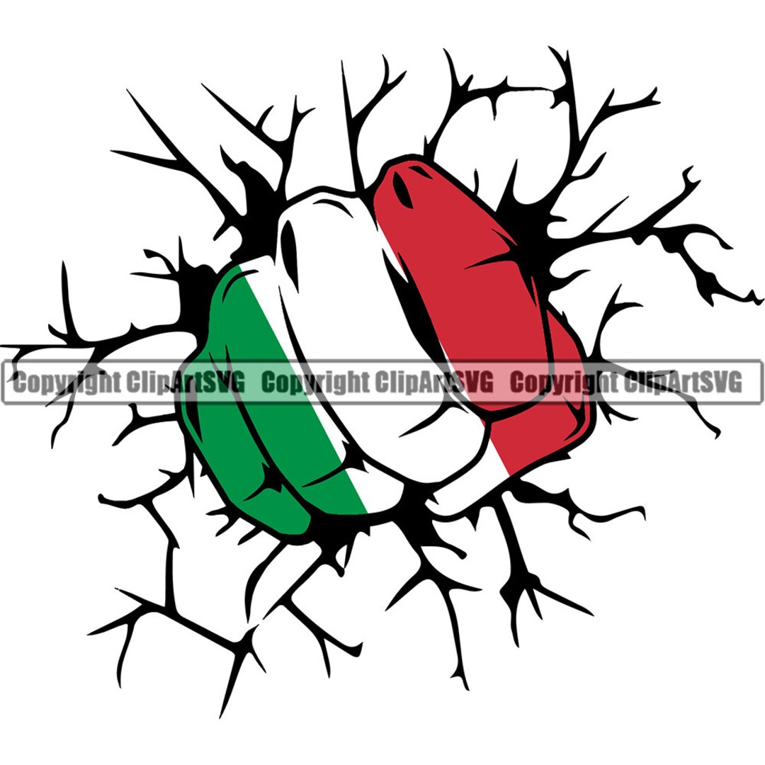 Italy Italian Fist Punch Break Wall Flag Country World Nation Map Sign ...