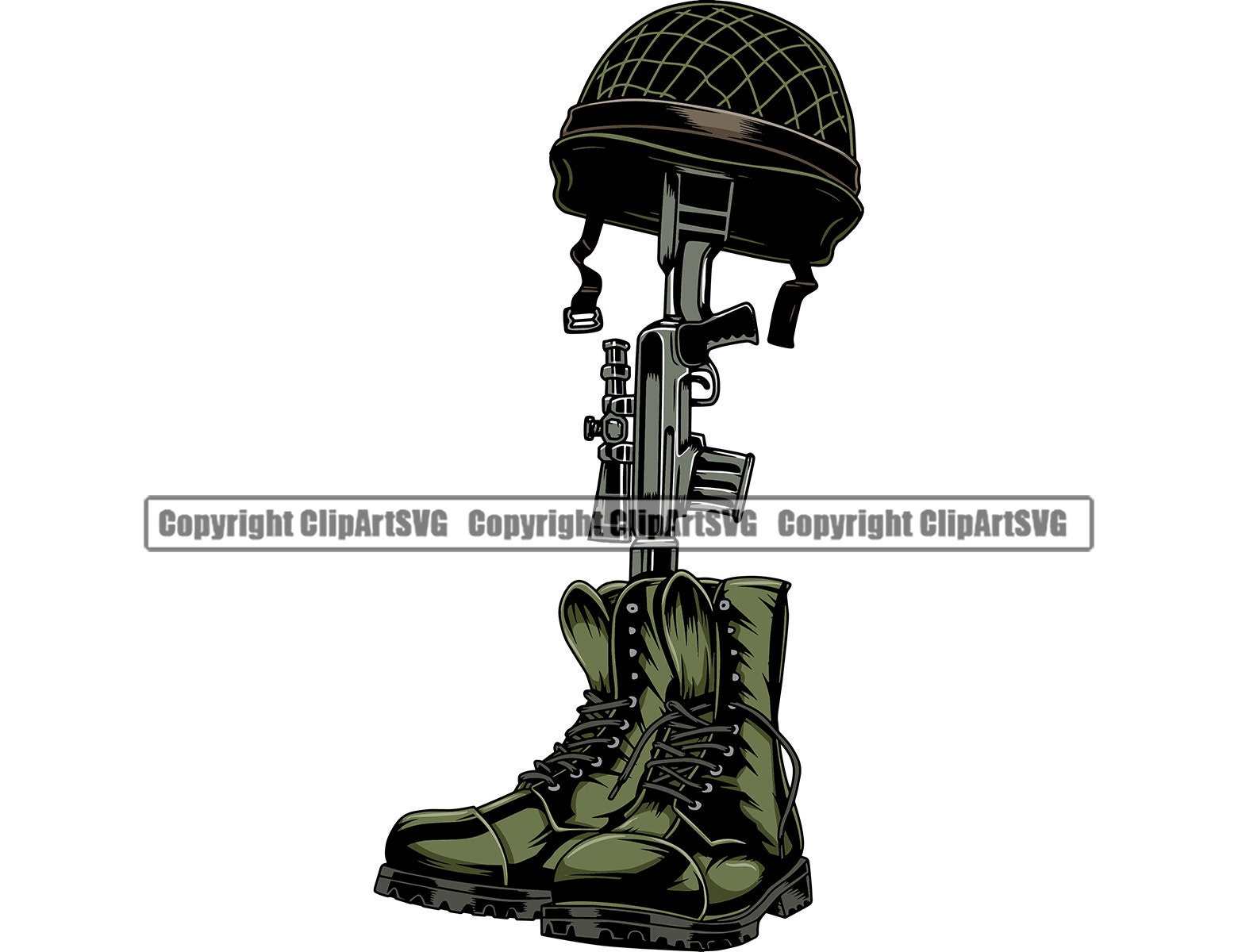 Army Boots Gun And Helmet