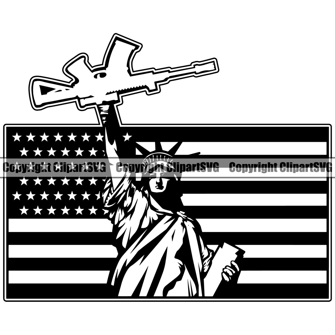 Statue of Liberty Machine Gun USA Flag American Pride Vet | Etsy