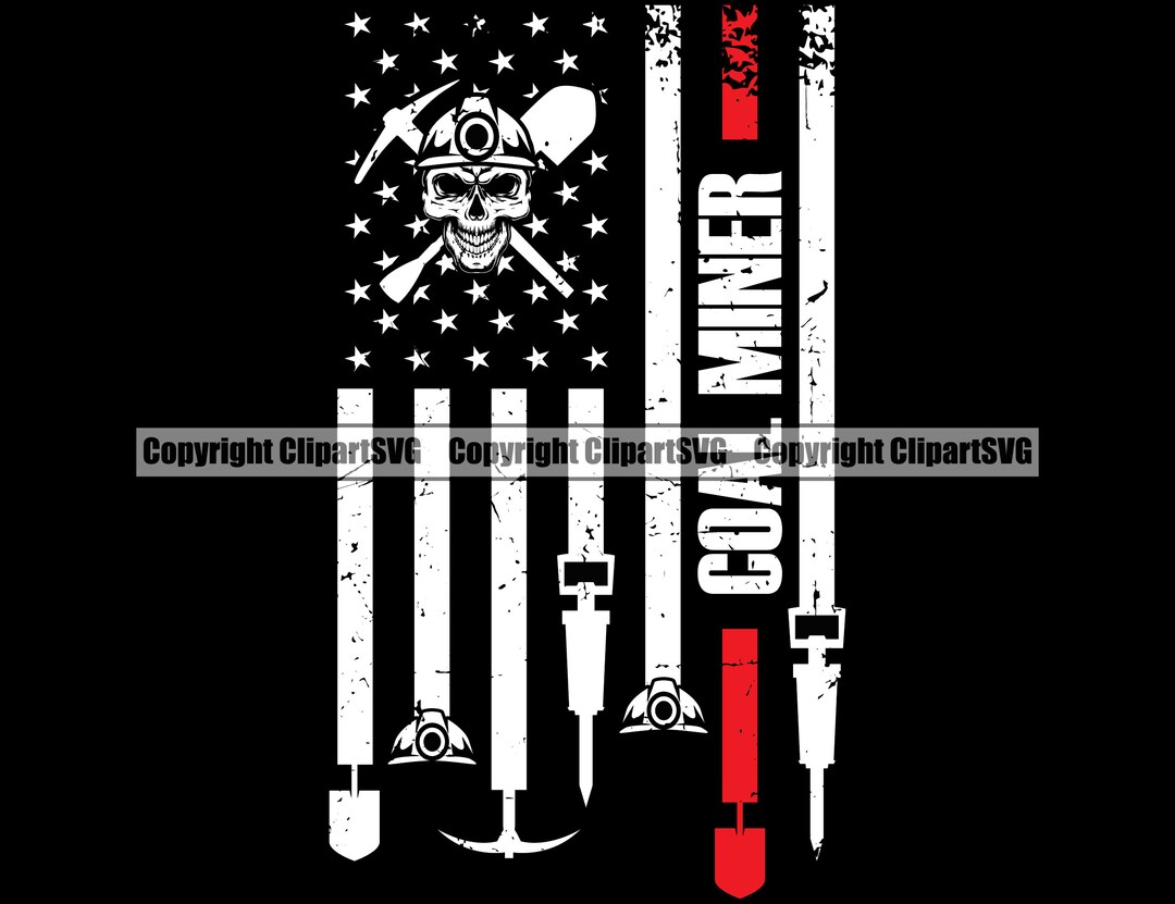 Mining Skull Mine Miner USA US Flag Pick Axe Pickaxe Hatchet Dig ...