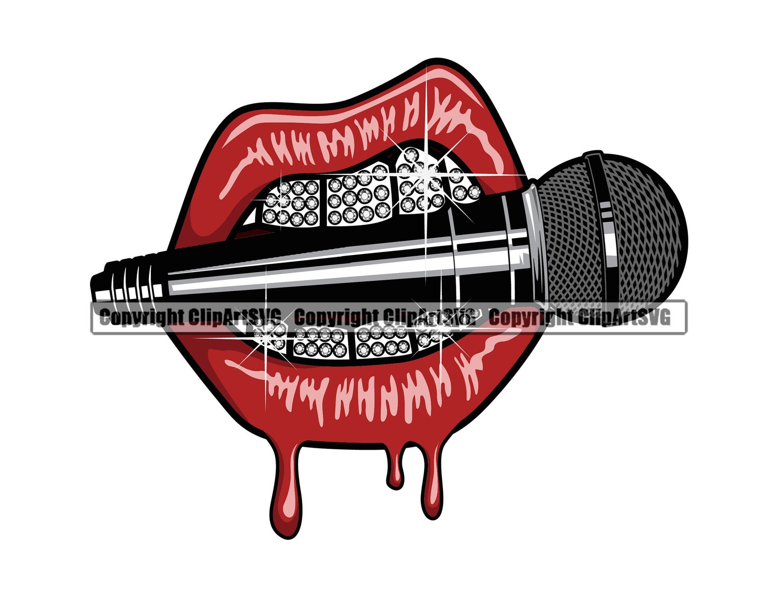 Sexy Lips Diamond Teeth Bite Microphone Mouth Drip Dripping | Etsy