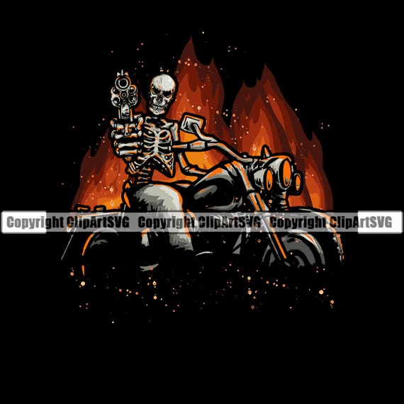 Motorcycle Skull Skeleton Gun Pistol Flames Custom Bike Repair - Etsy