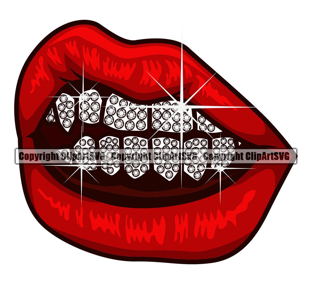 Sexy Lips Diamond Teeth Bling Shining Mouth Grill Gangster Rap Hip Hop ...