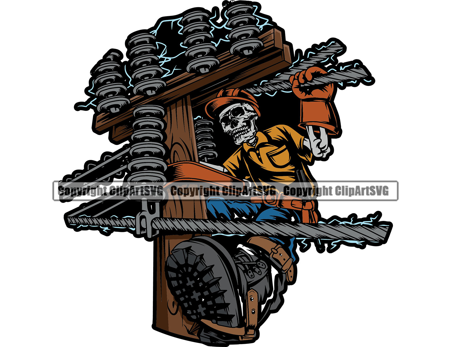 Power Line Electrician Skeleton Skull Technician Electric Wire Work ...