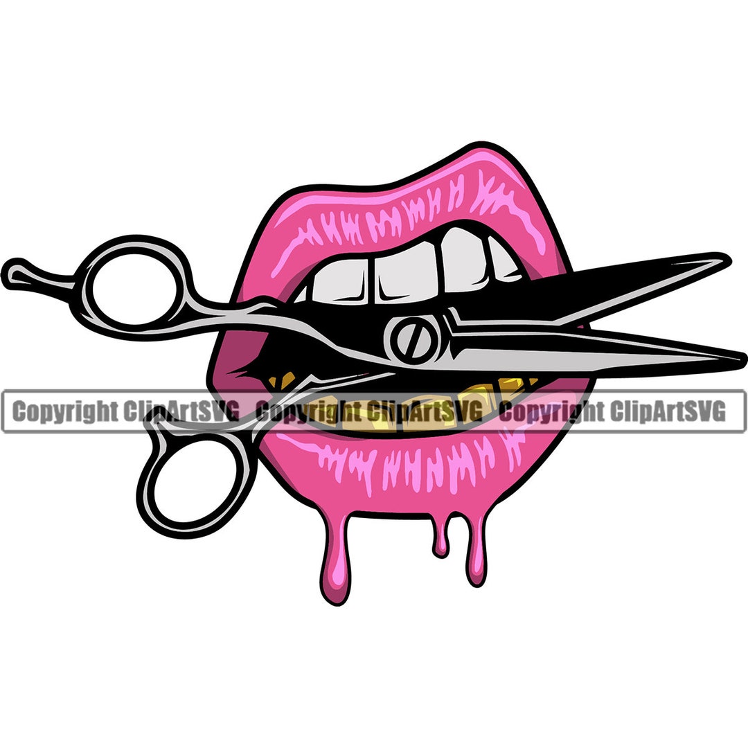 Sexy Lips Gloss Bite Scissors Gold Teeth Mouth Mask Woman Female Girl ...
