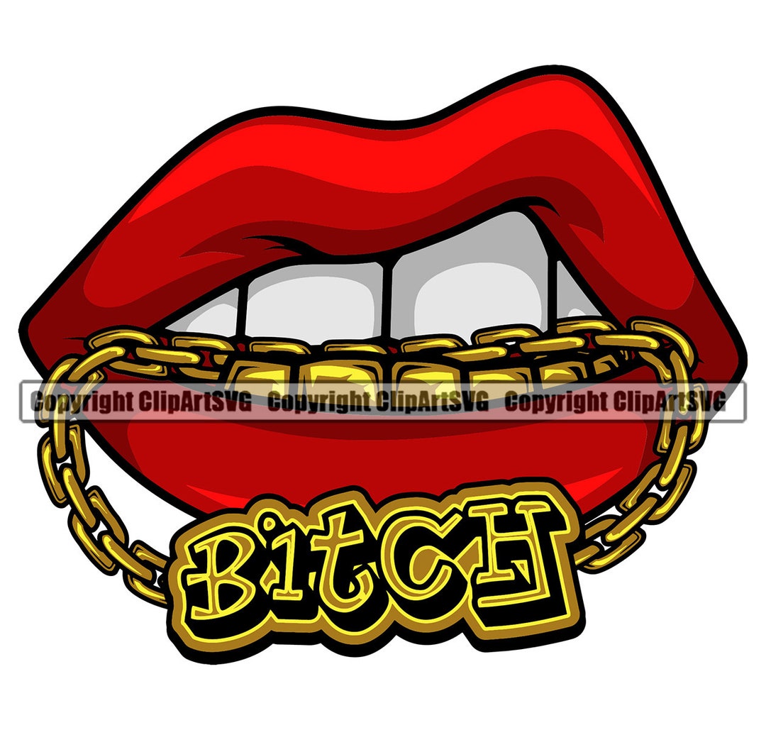 Sexy Lips Mouth Gold Teeth Bite Chain Bitch Charm Thug Grill Mask Woman ...