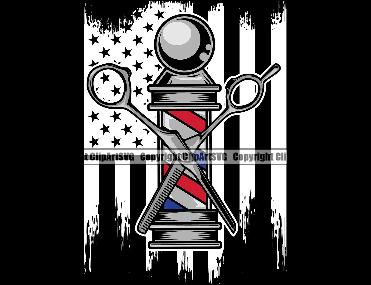 Barber Barbershop Salon Pole USA Flag Scissors Clippers | Etsy