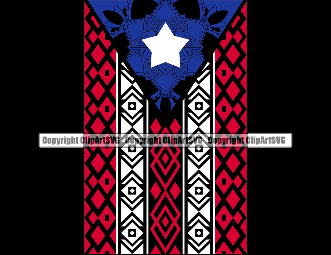 Puerto Rico Rican Flag Aztec Pattern Decoration Country Nation Sign Art ...