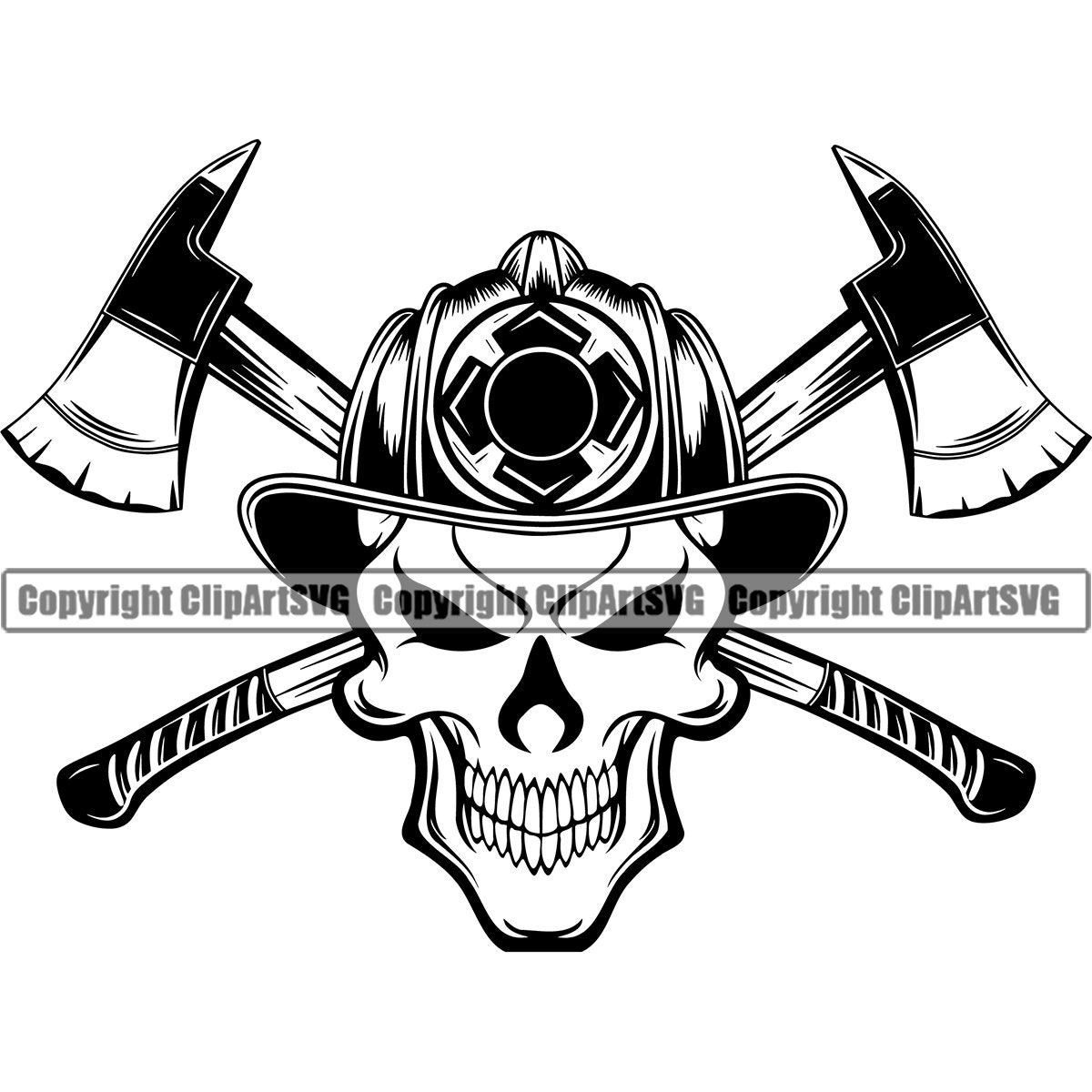 Firefighter Skull Fireman Firefighting Skeleton Axe Hero - Etsy