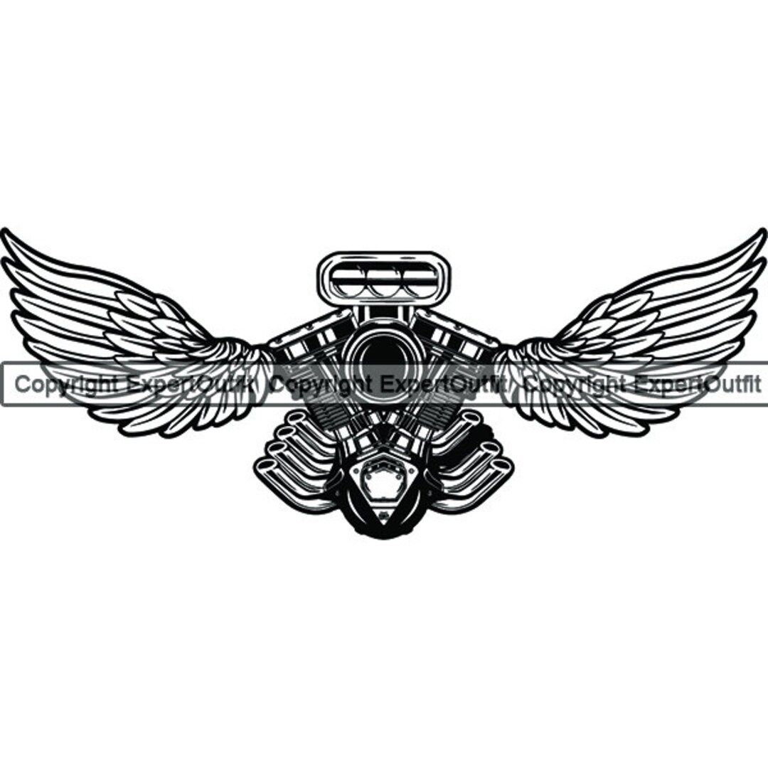 Mechanic Logo Engine Block Wings Wrench Power Motorcycle Car Service ...