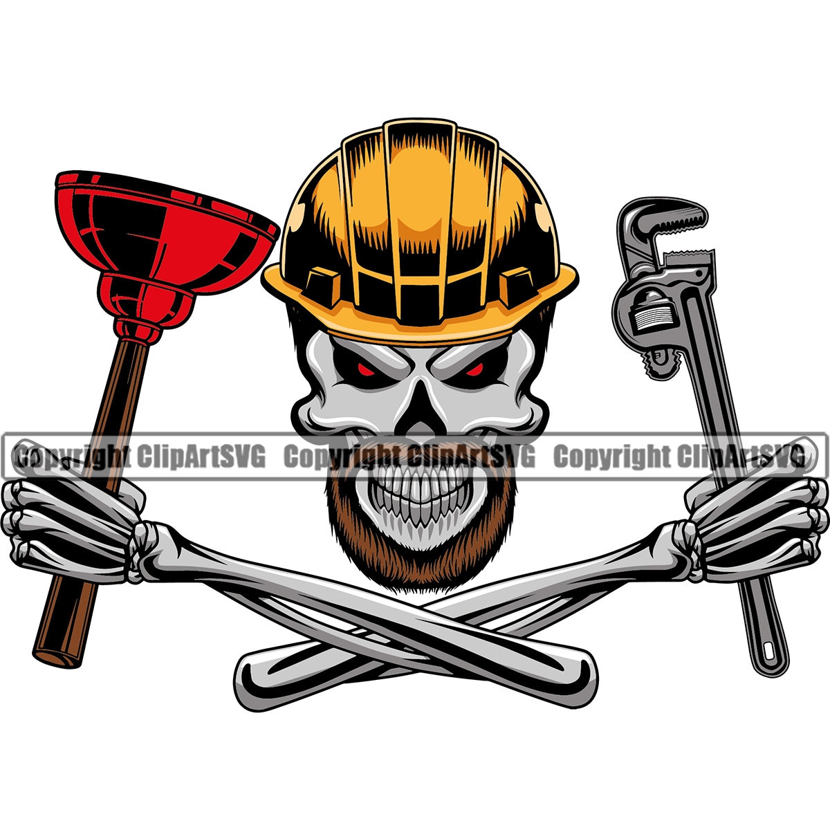Skull And Pipe Wrench Tattoo