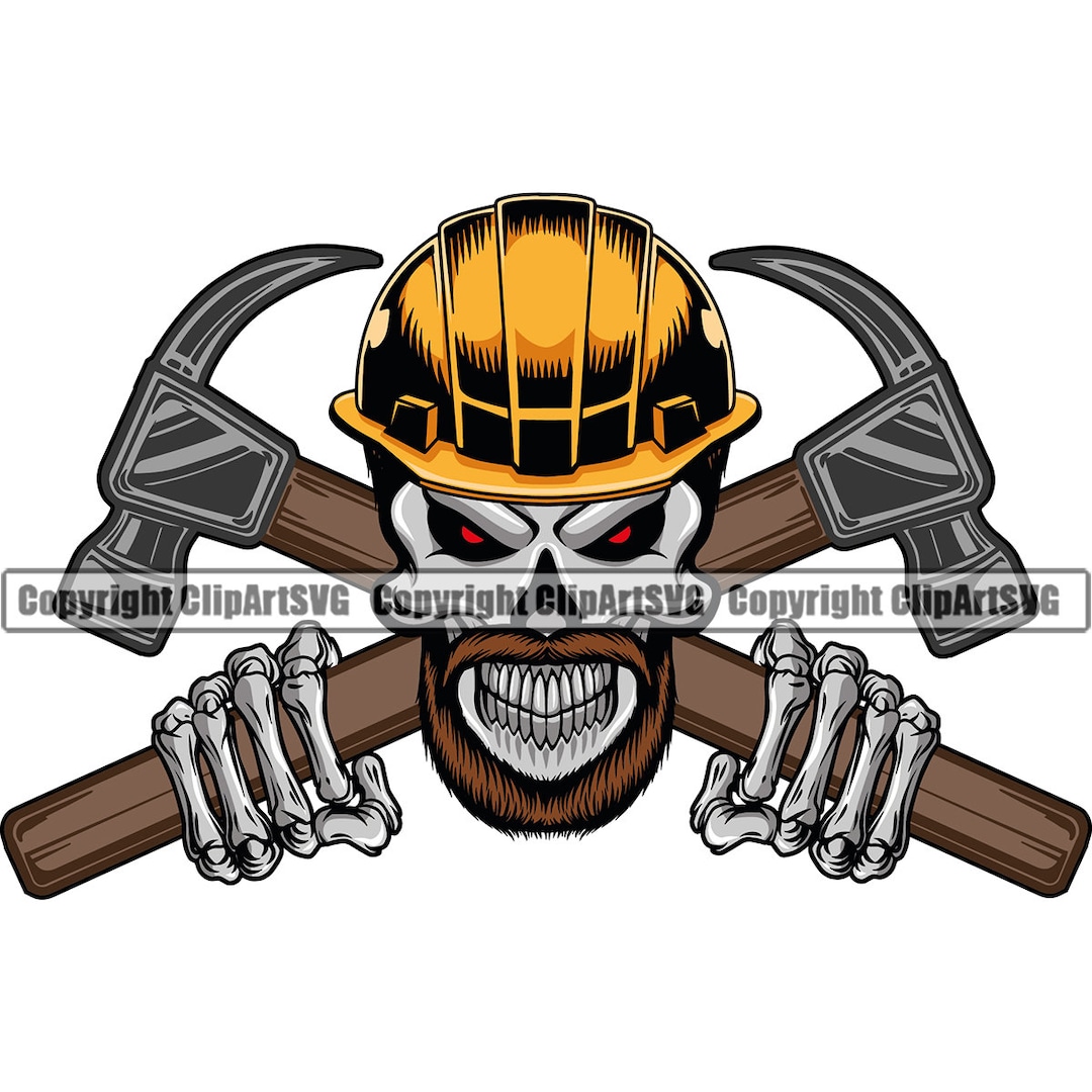 Construction Skull Skeleton Hard Hat Helmet Worker Hammer Tool Toolbox ...